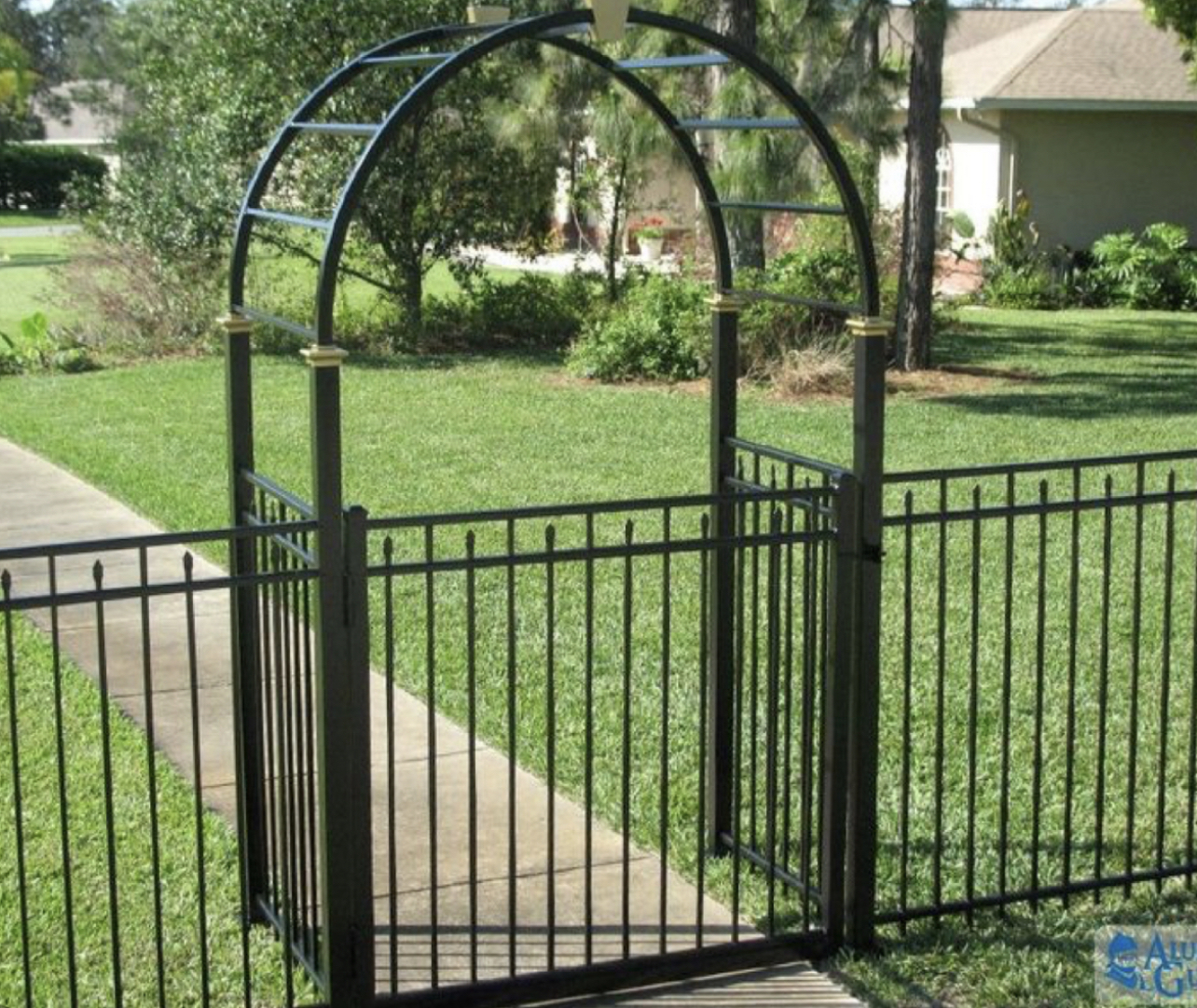 Black Iron Arbor with black fence | VVL Garden Club